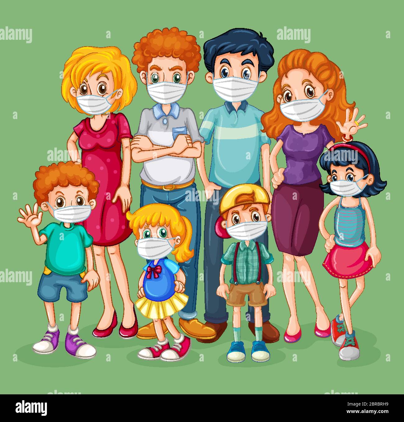 Group of family member characters wearing mask illustration Stock ...