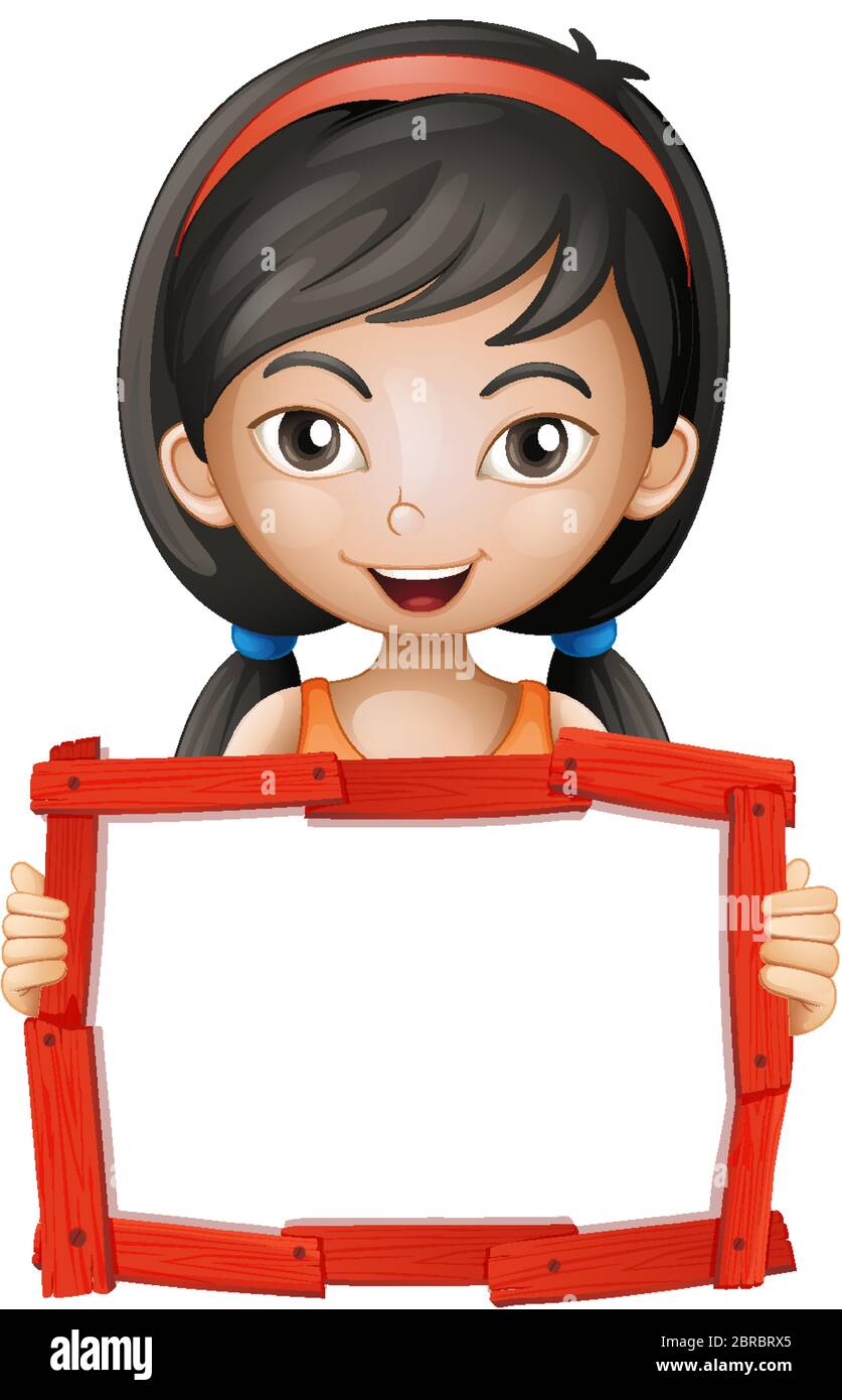 Blank sign template with cute girl on white background illustration ...