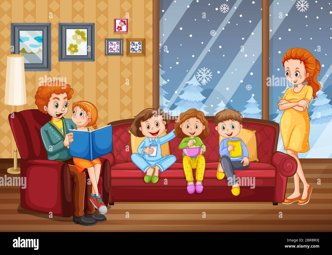 Happy family stay at home during winter illustration Stock Vector Image ...