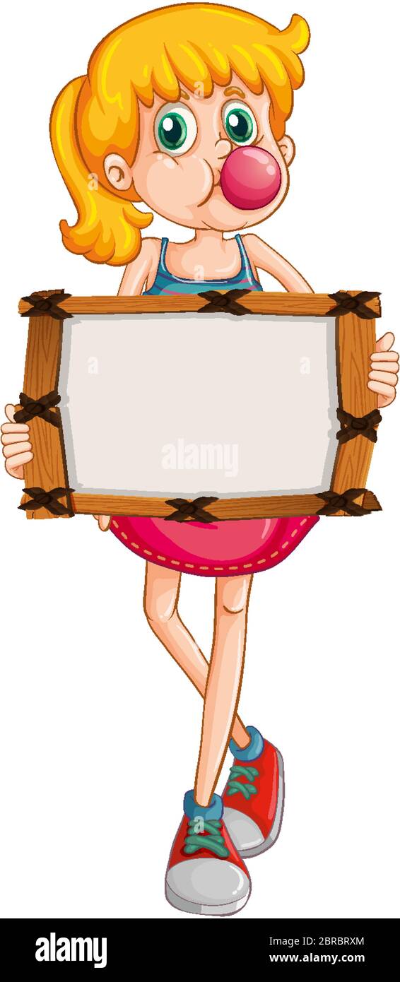 Blank sign template with cute girl on white background illustration ...