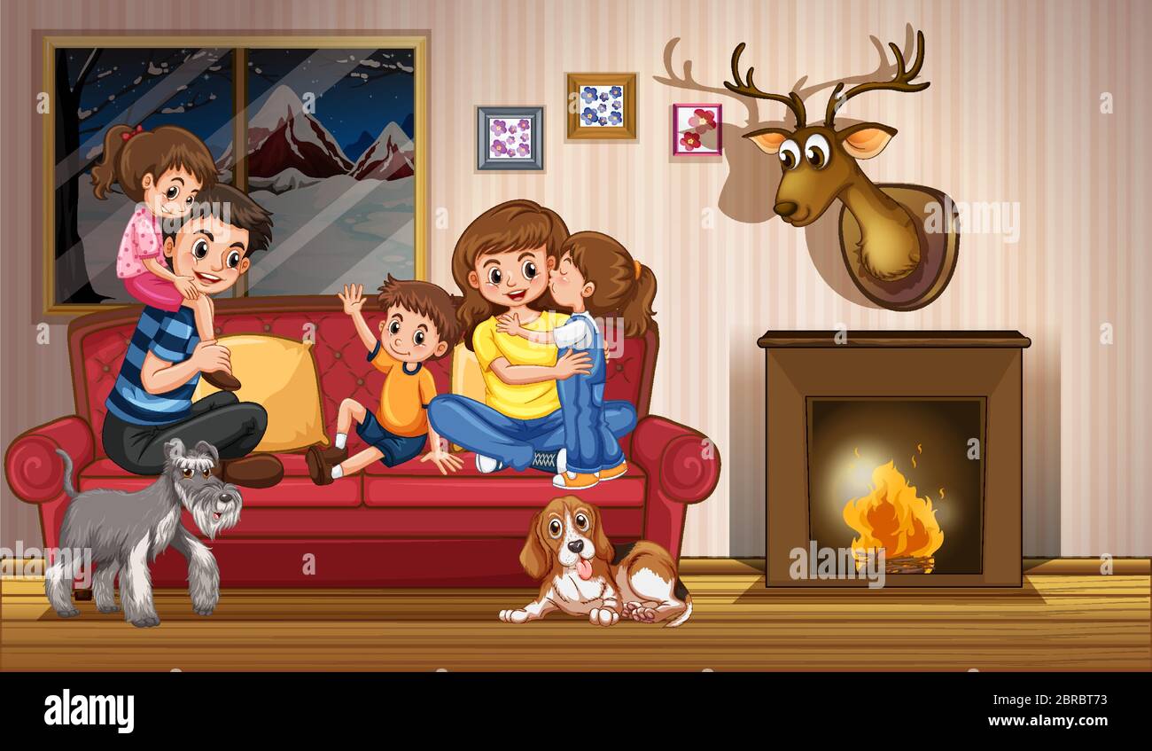 Happy family quarantine at home illustration Stock Vector Image & Art ...