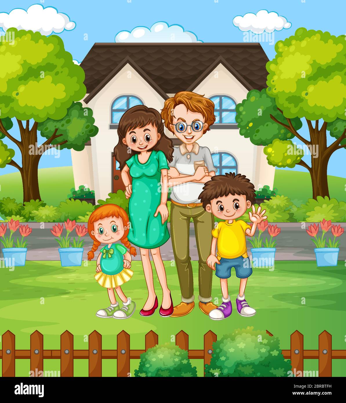 Happy family at front yard illustration Stock Vector Image & Art - Alamy