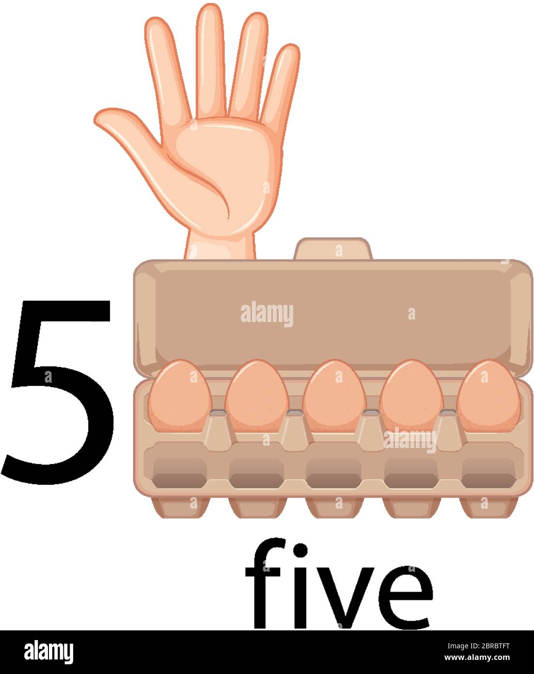 Counting number five with hand gesture and eggs in carton illustration ...