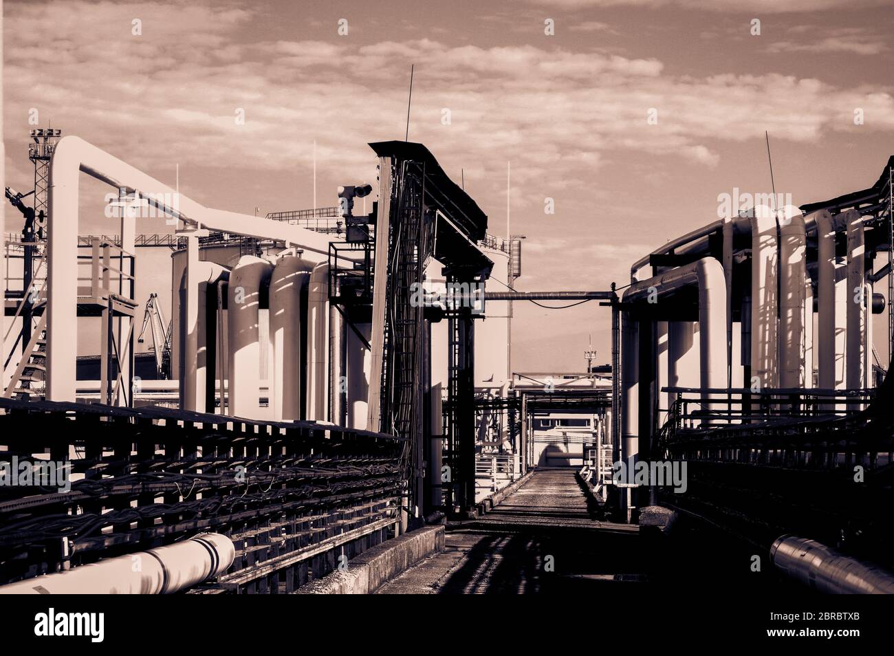 Pipeline and pipe rack of petroleum industrial plant. Offshore Industry ...