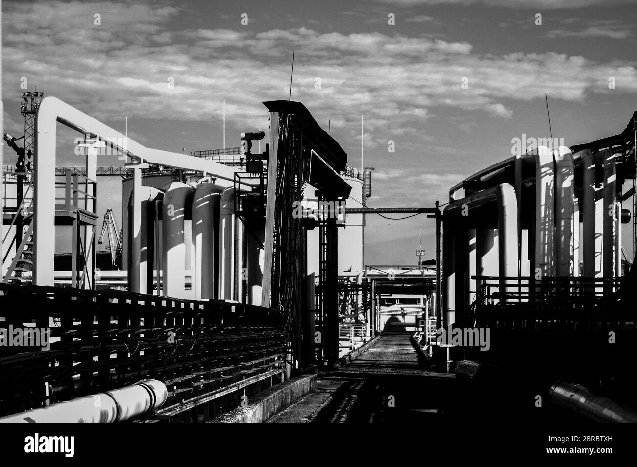 Pipeline and pipe rack of petroleum industrial plant. Offshore Industry ...