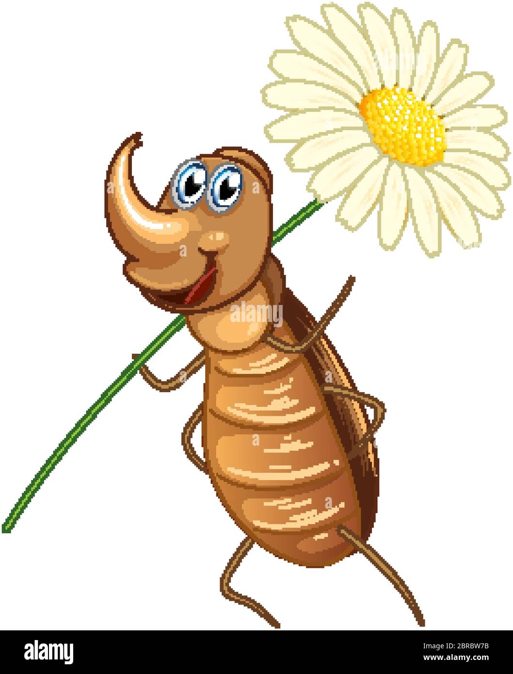 Cute bug with white flower on white background illustration Stock ...
