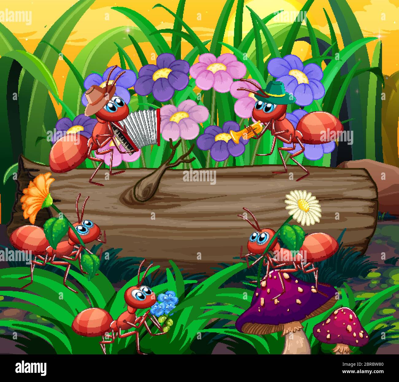 Ant musical band playing in forest illustration Stock Vector Image ...