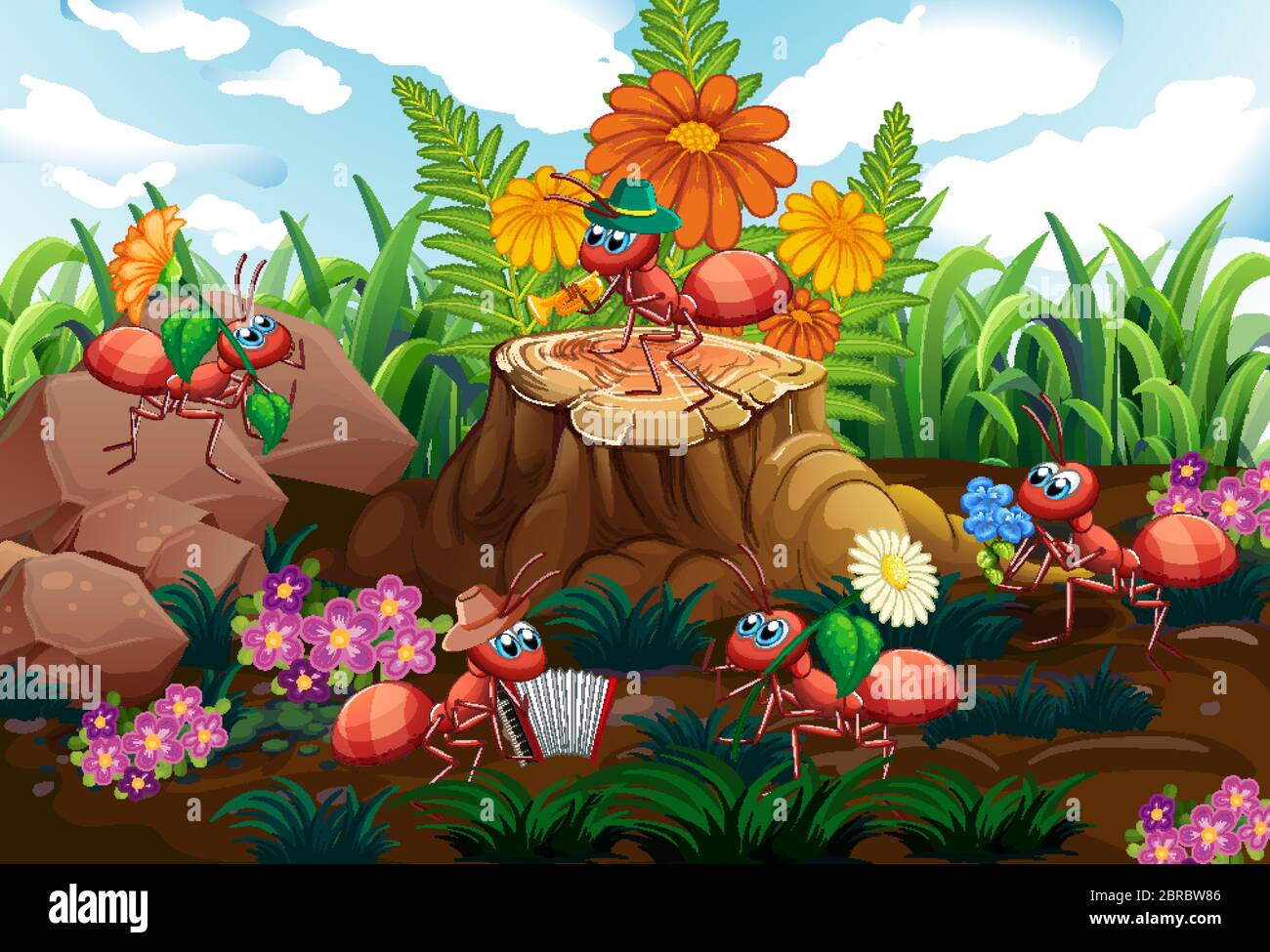 Scene with plants and insects in the garden illustration Stock Vector ...