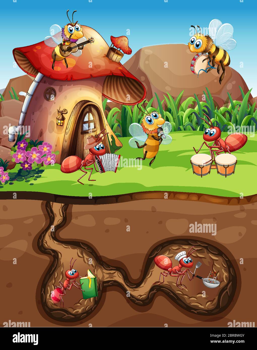 Insect music band in fairy land illustration Stock Vector Image & Art ...