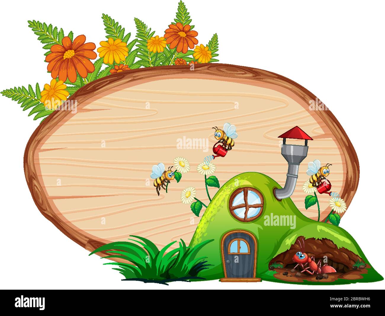 Border template design with insects in the garden background ...