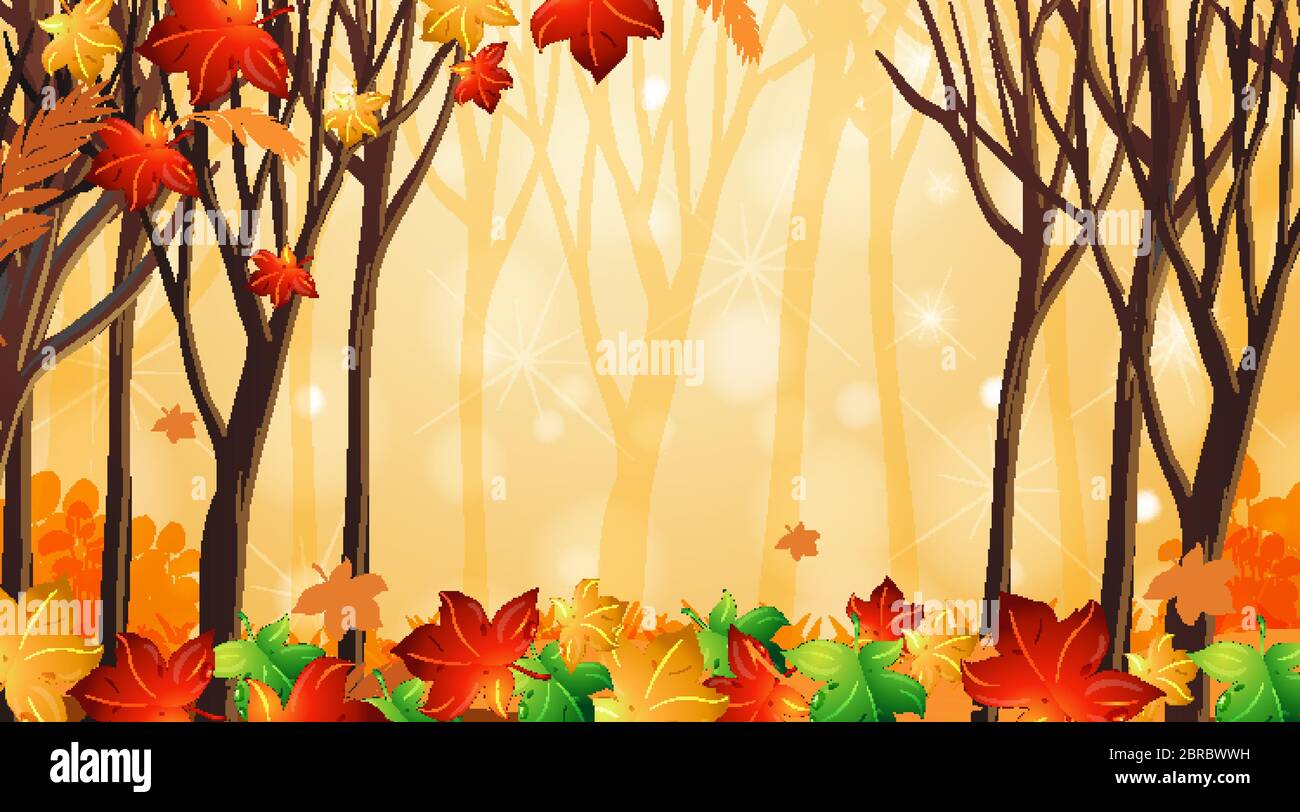 Background design template with leaves and trees illustration Stock ...