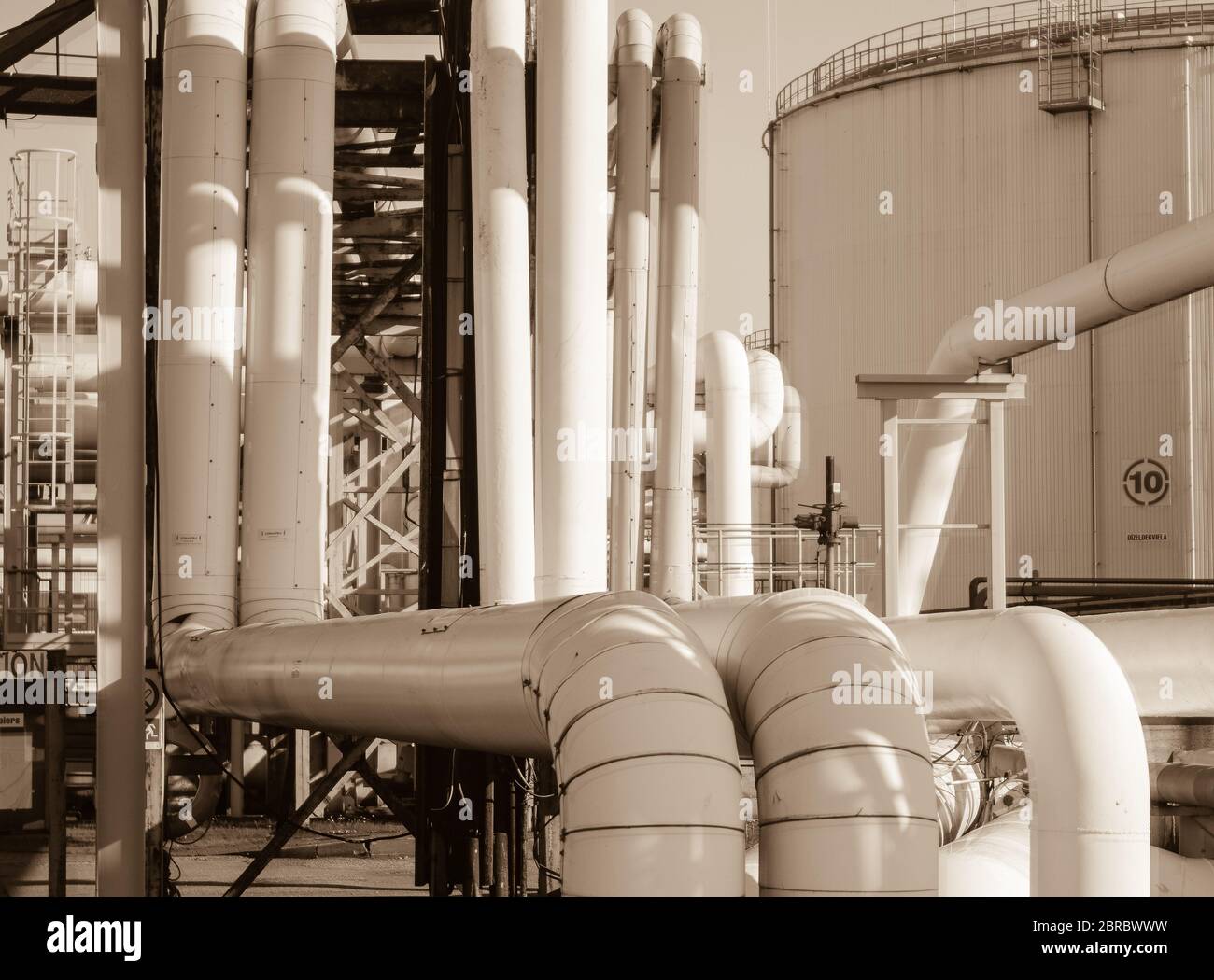 Pipeline and pipe rack of petroleum industrial plant. Offshore Industry ...