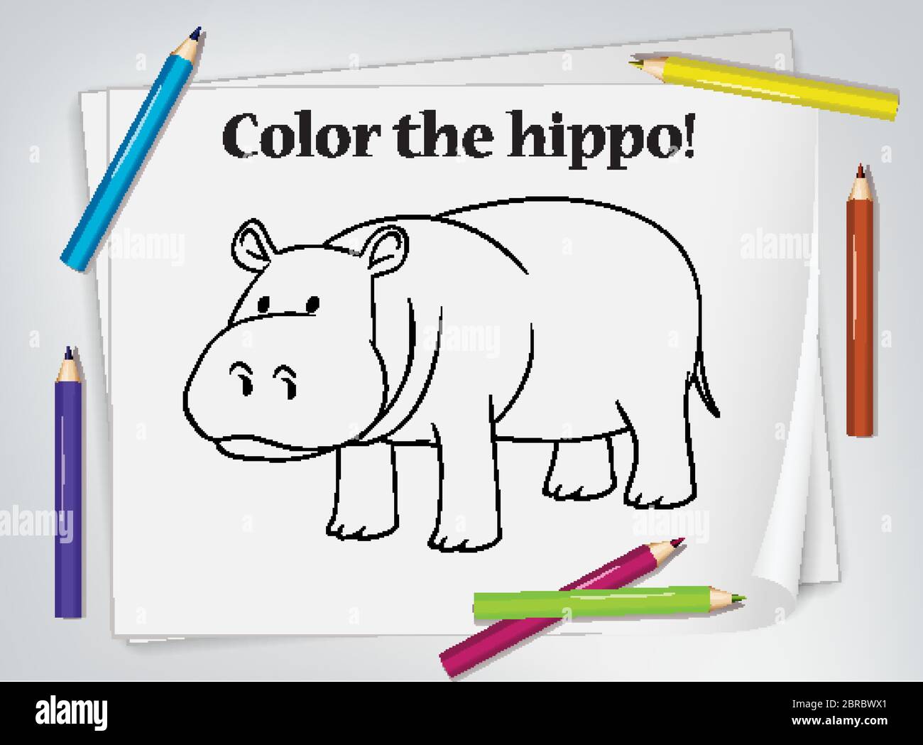 Children hippo coloring worksheet illustration Stock Vector Image & Art ...