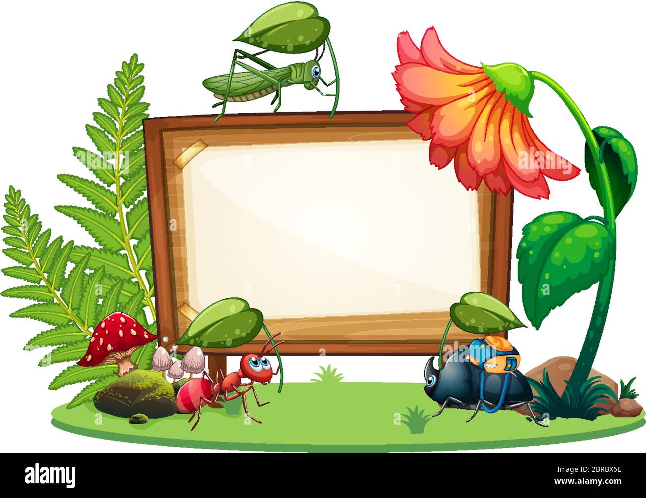 Border template design with insects in the garden background ...