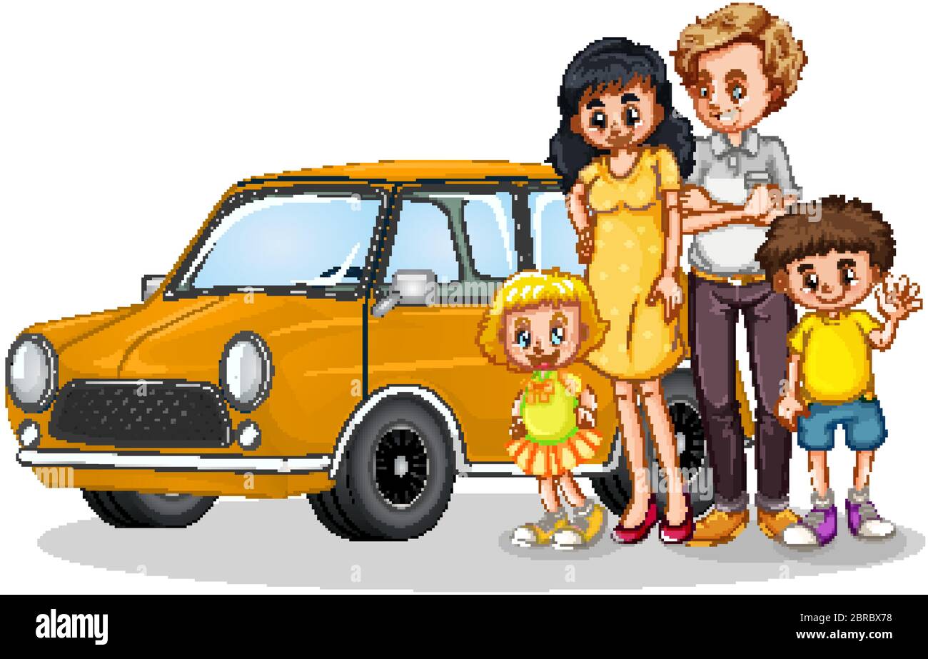 Happy family in front of car illustration Stock Vector Image & Art - Alamy