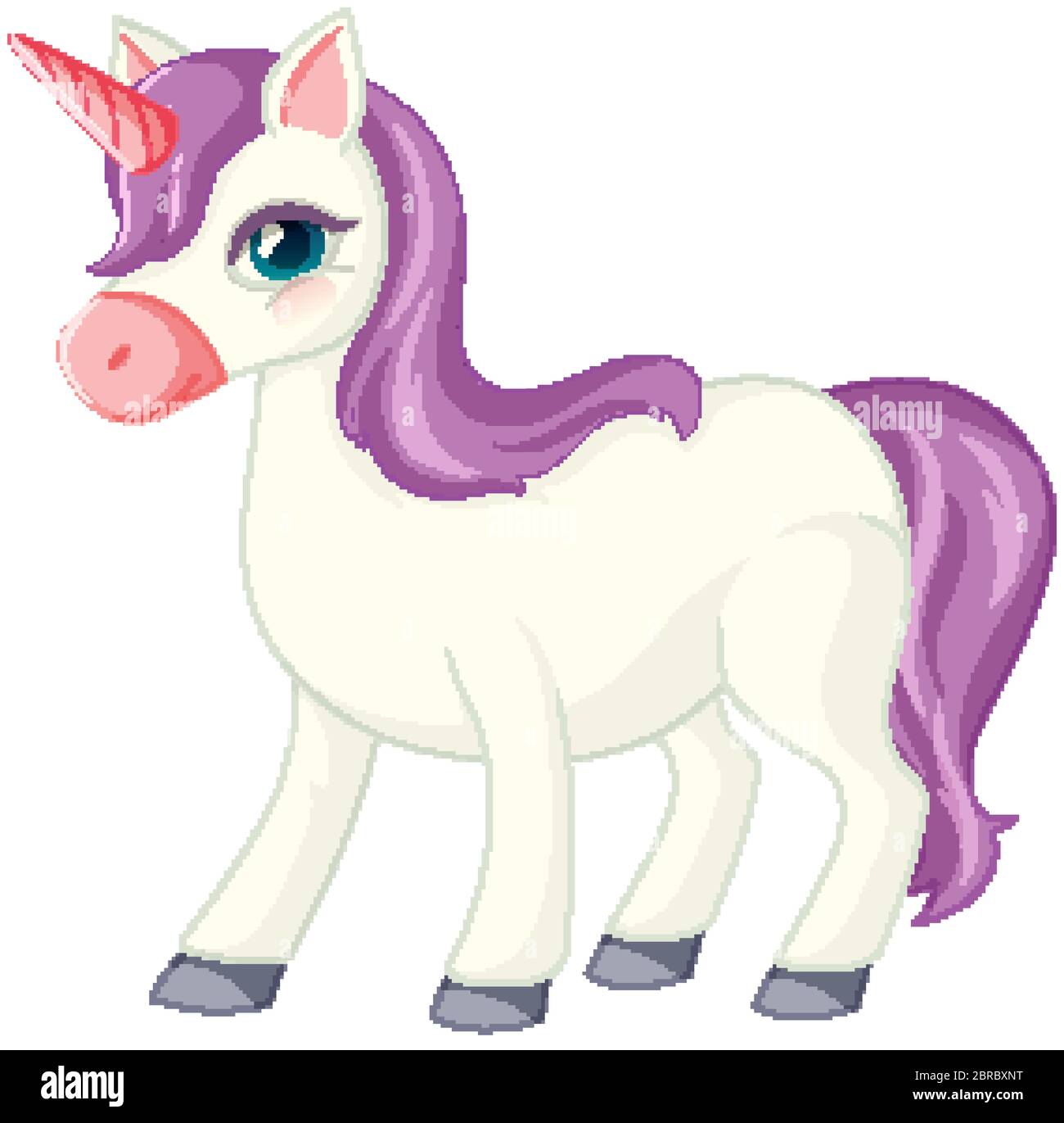 Cute purple unicorn in norrnal standing position on white background ...