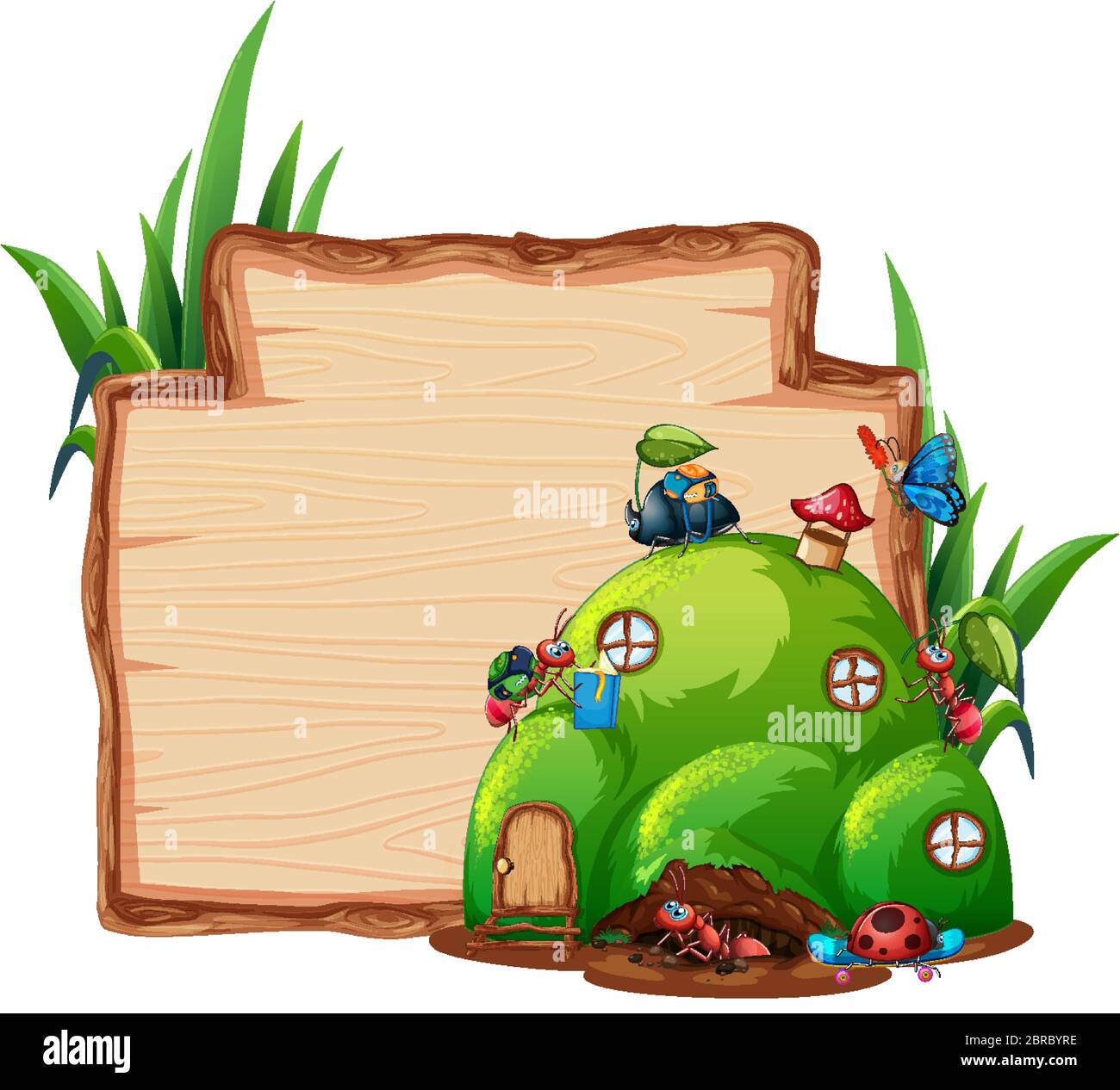 Border template design with insects in the garden background ...