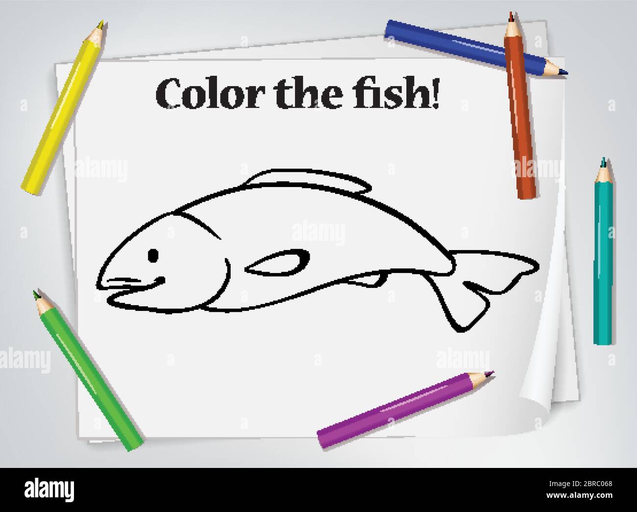 Children fish coloring worksheet illustration Stock Vector Image & Art ...