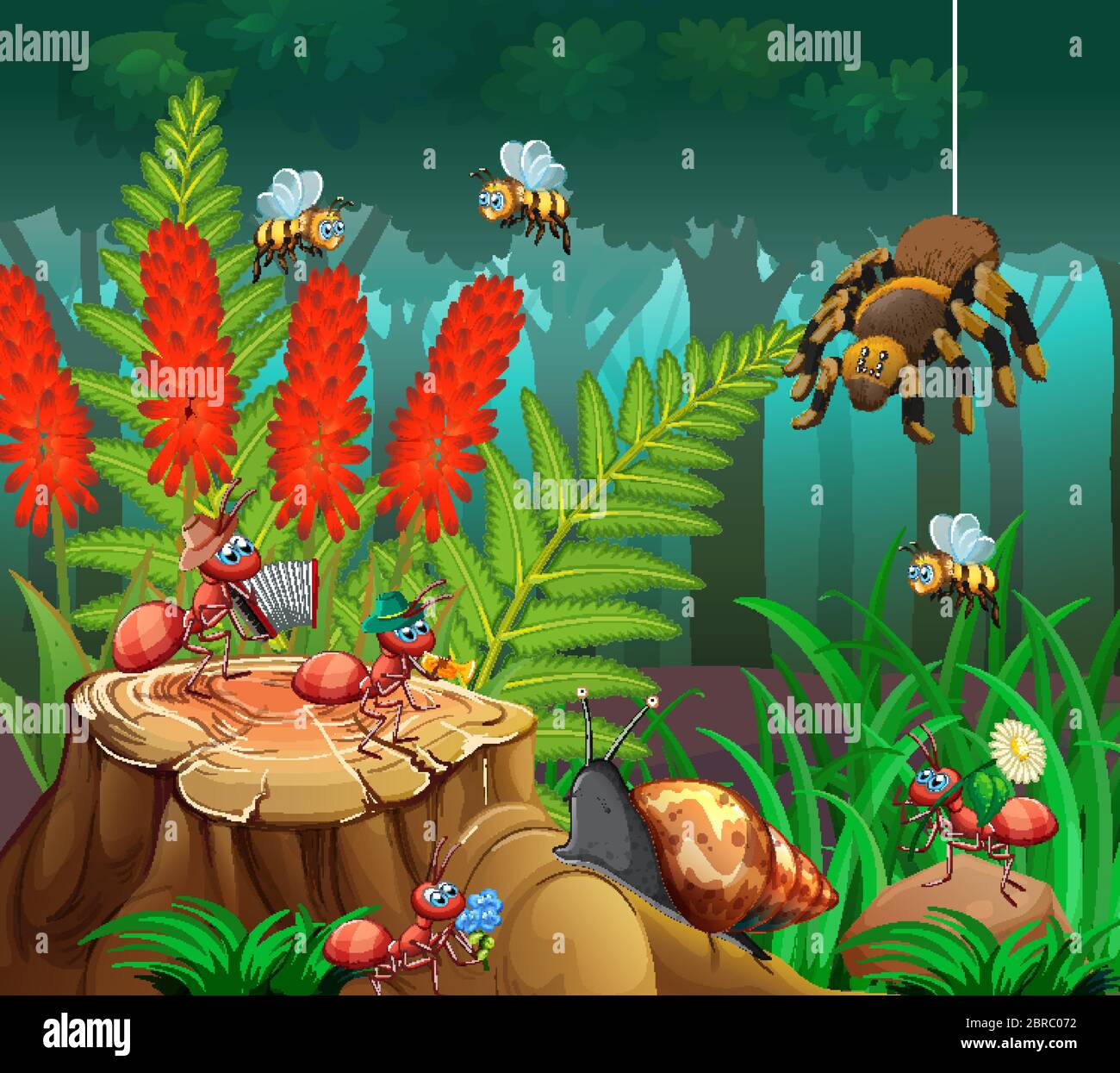 Scene with plants and insects in the garden illustration Stock Vector ...