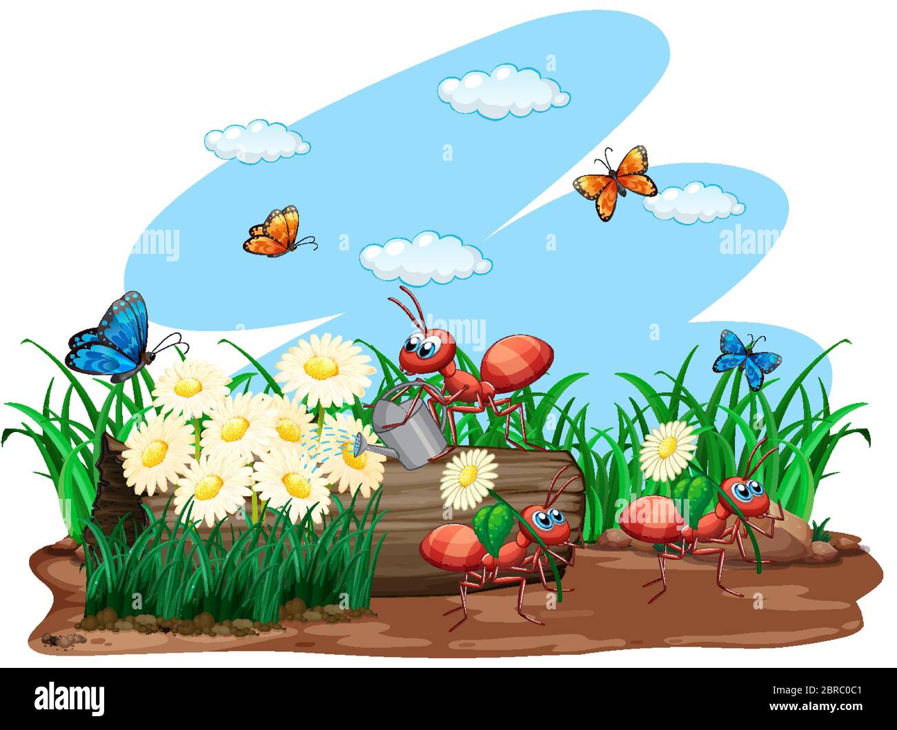 Scene with plants and insects in the garden illustration Stock Vector ...