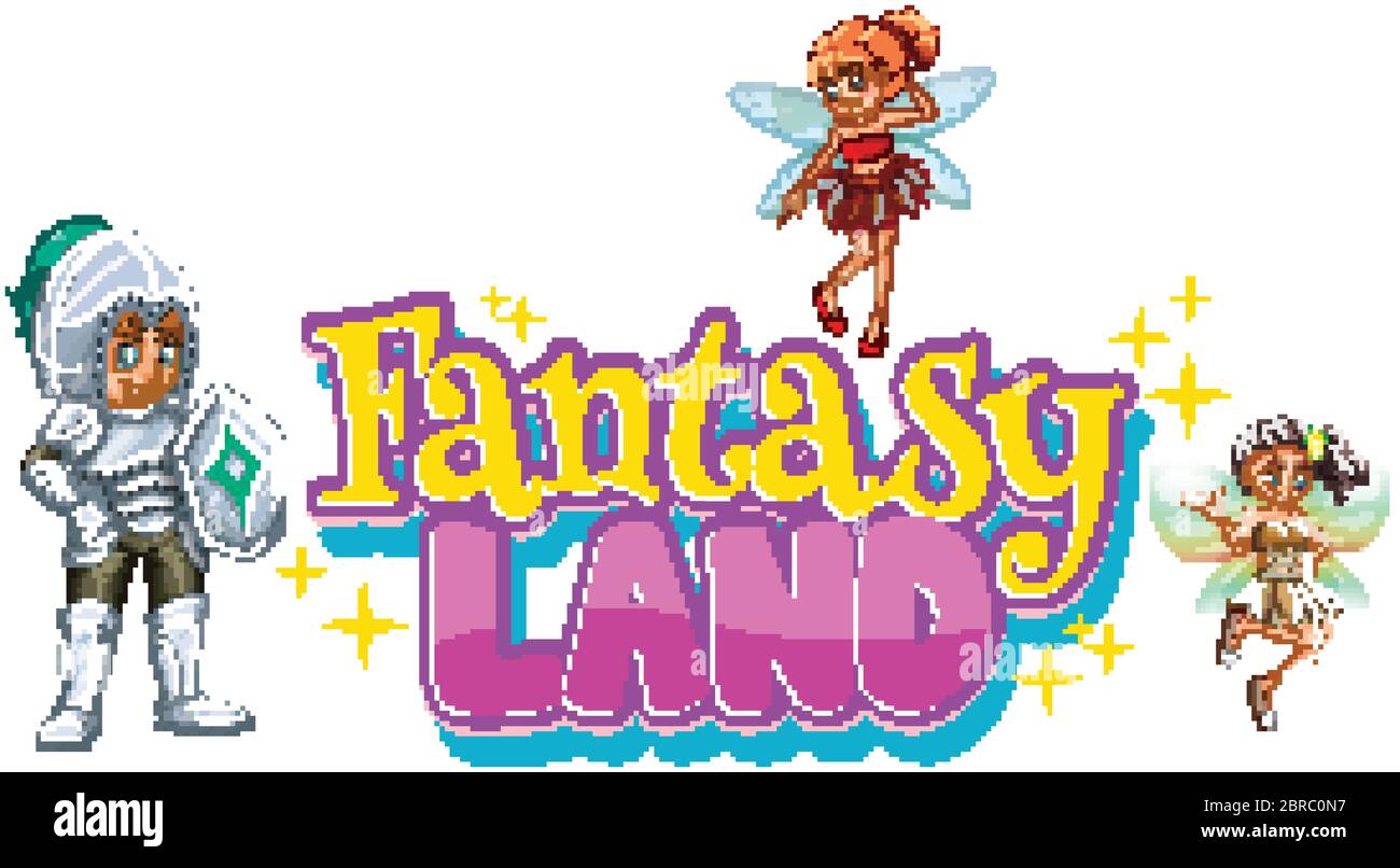 Font design for word fantasy with fairy and knight illustration Stock ...