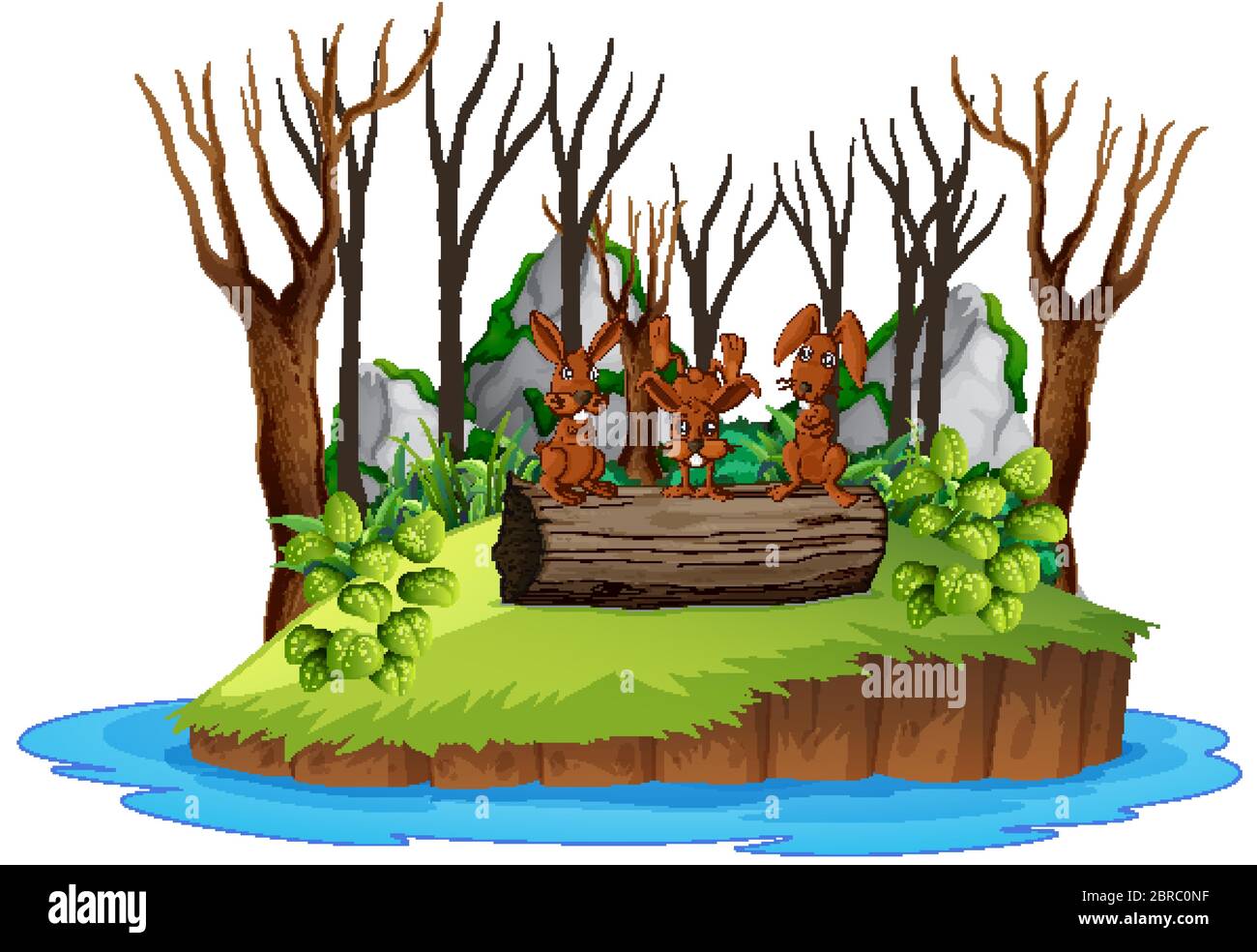 Three rabbit on nature island illustration Stock Vector Image & Art - Alamy