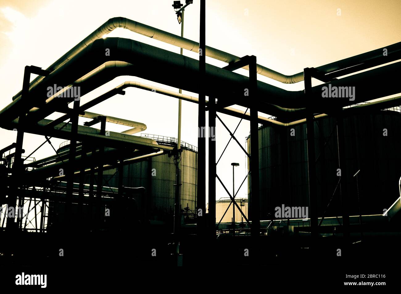 Pipeline and pipe rack of petroleum industrial plant. Offshore Industry ...