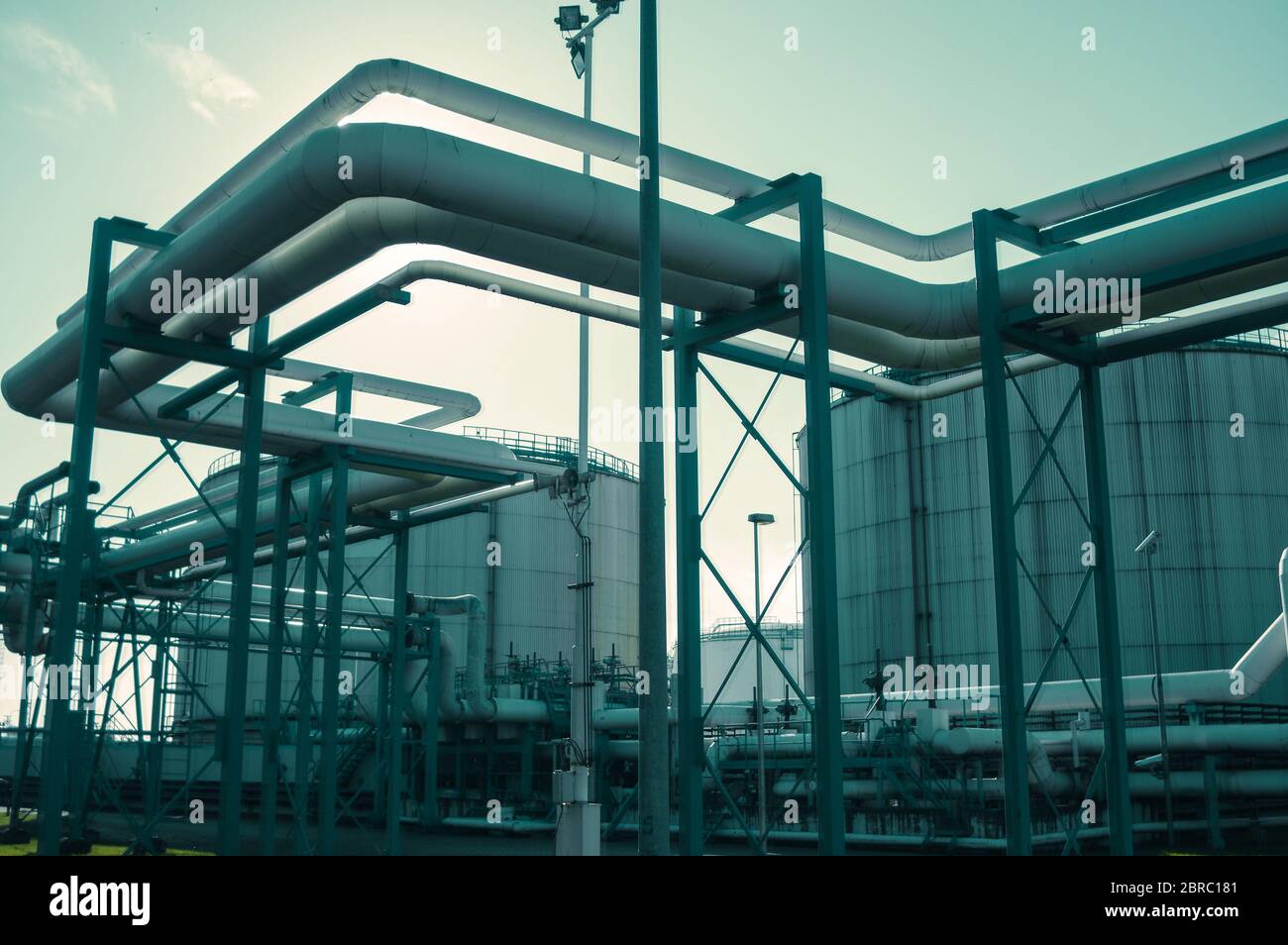 Pipeline and pipe rack of petroleum industrial plant. Offshore Industry ...