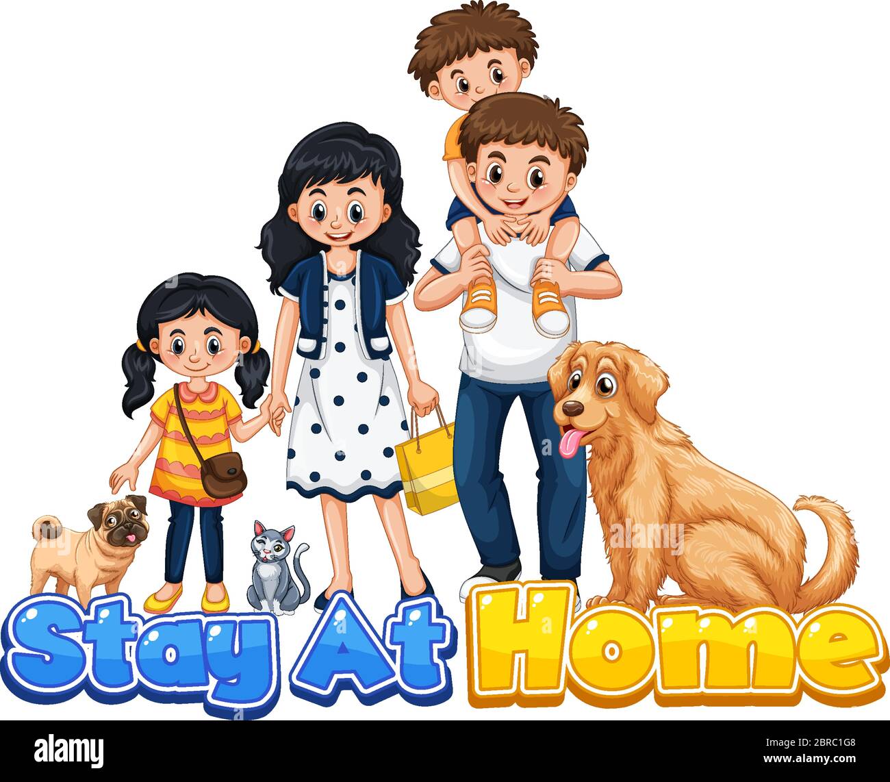 Happy family with text stay at home sign illustration Stock Vector ...