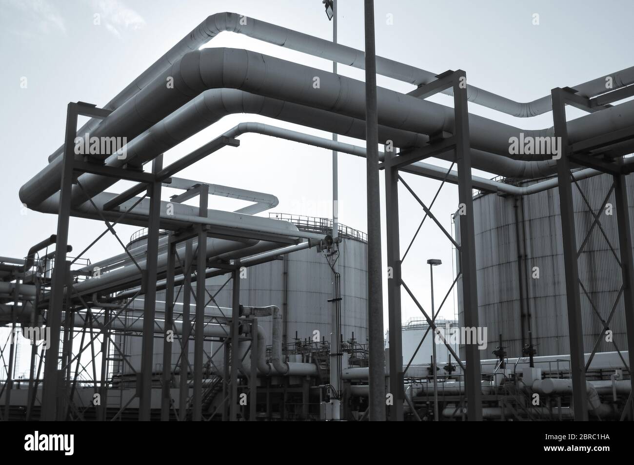 Pipeline and pipe rack of petroleum industrial plant. Offshore Industry ...