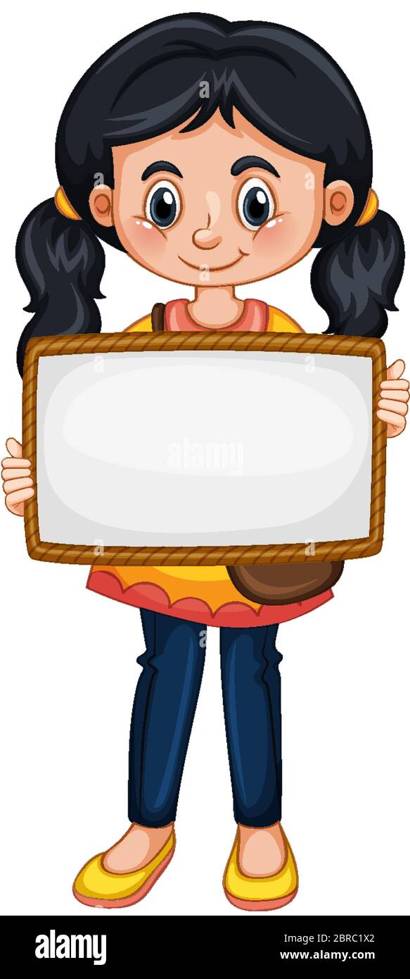 Blank sign template with cute girl on white background illustration ...