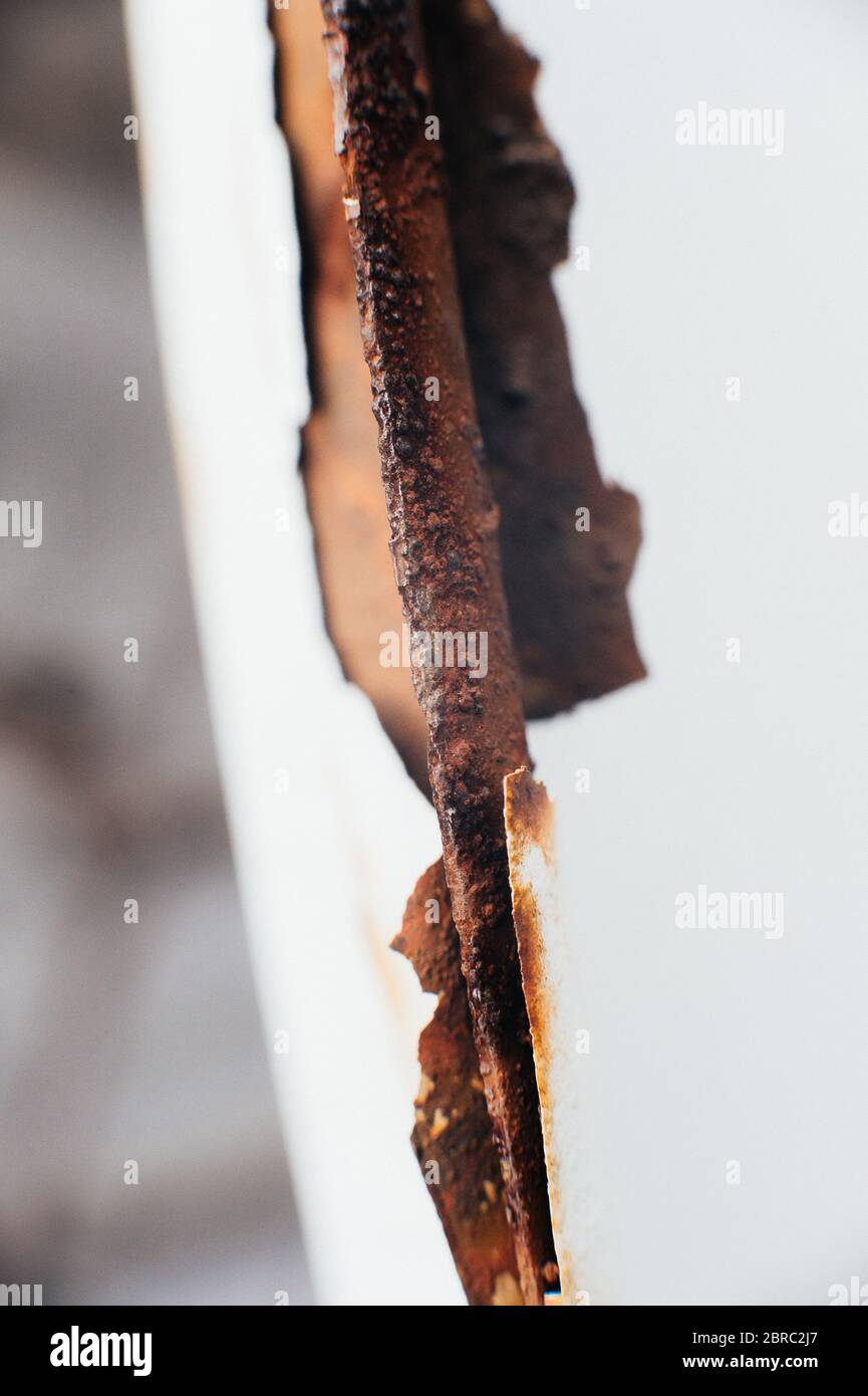Scrap metal. Rust under a coat of paint. Peeled off white paint ...