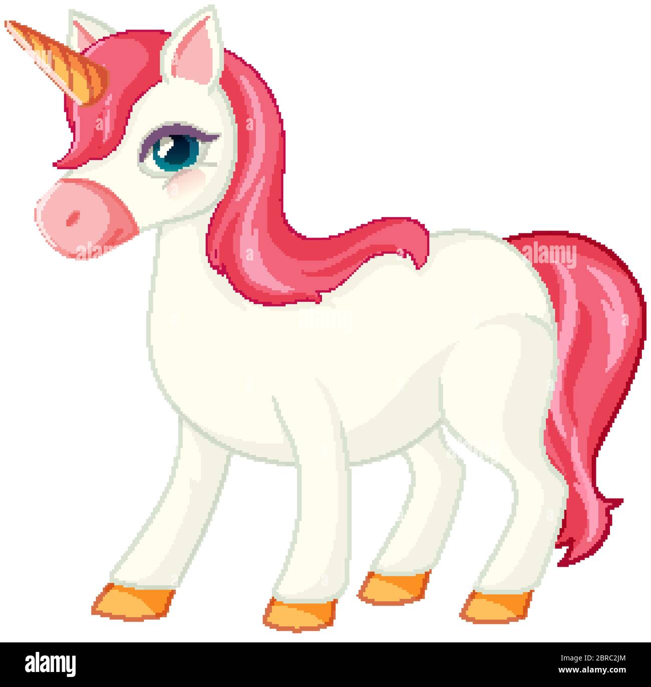 Cute pink unicorn in normal standing position on white background ...