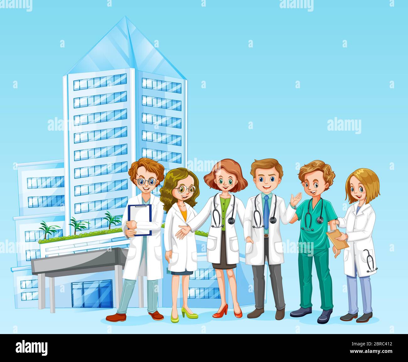 Scene with many doctors and hospital illustration Stock Vector Image ...