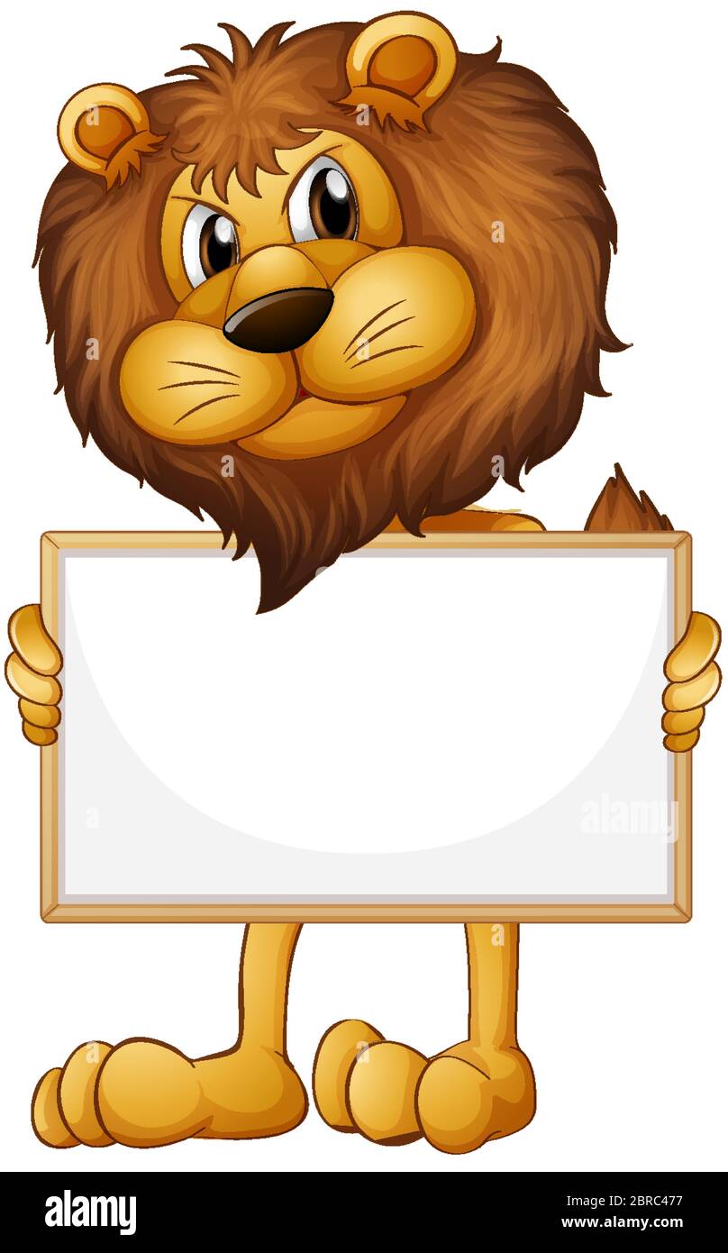 Blank sign template with wild lion on white background illustration ...