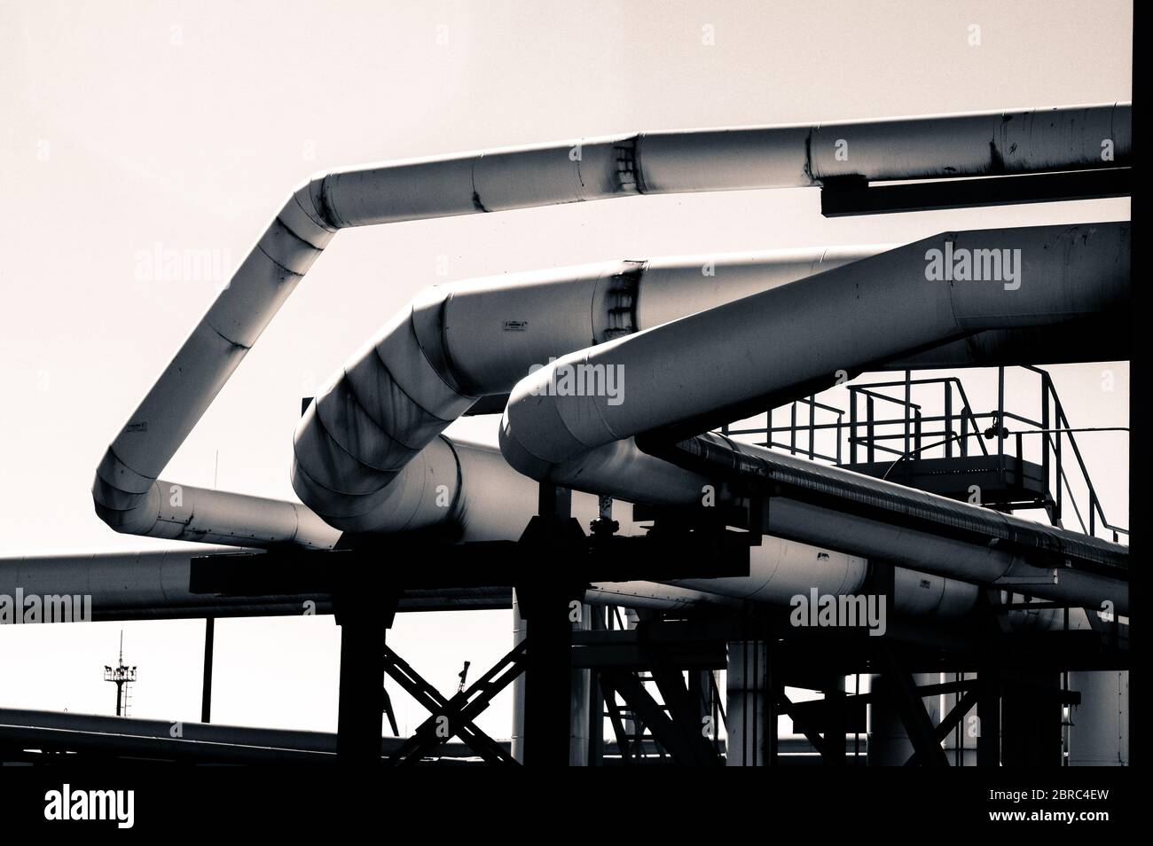 Pipeline and pipe rack of petroleum industrial plant. Offshore Industry ...