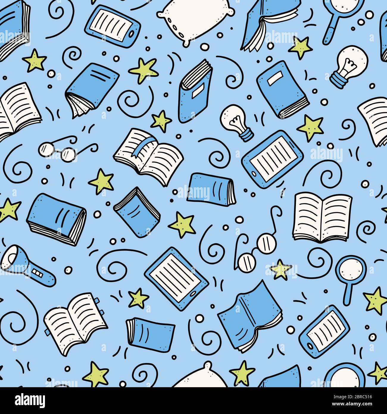 Hand Drawn Seamless Pattern Of Book Doodle Elements Education Symbols