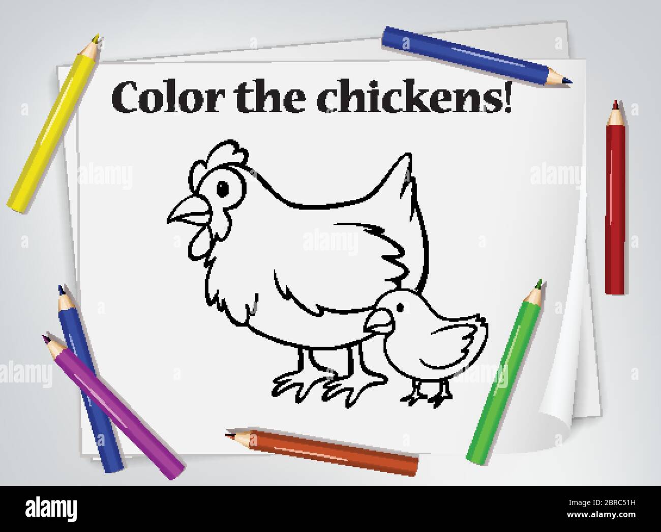 Children chickens coloring worksheet illustration Stock Vector Image ...