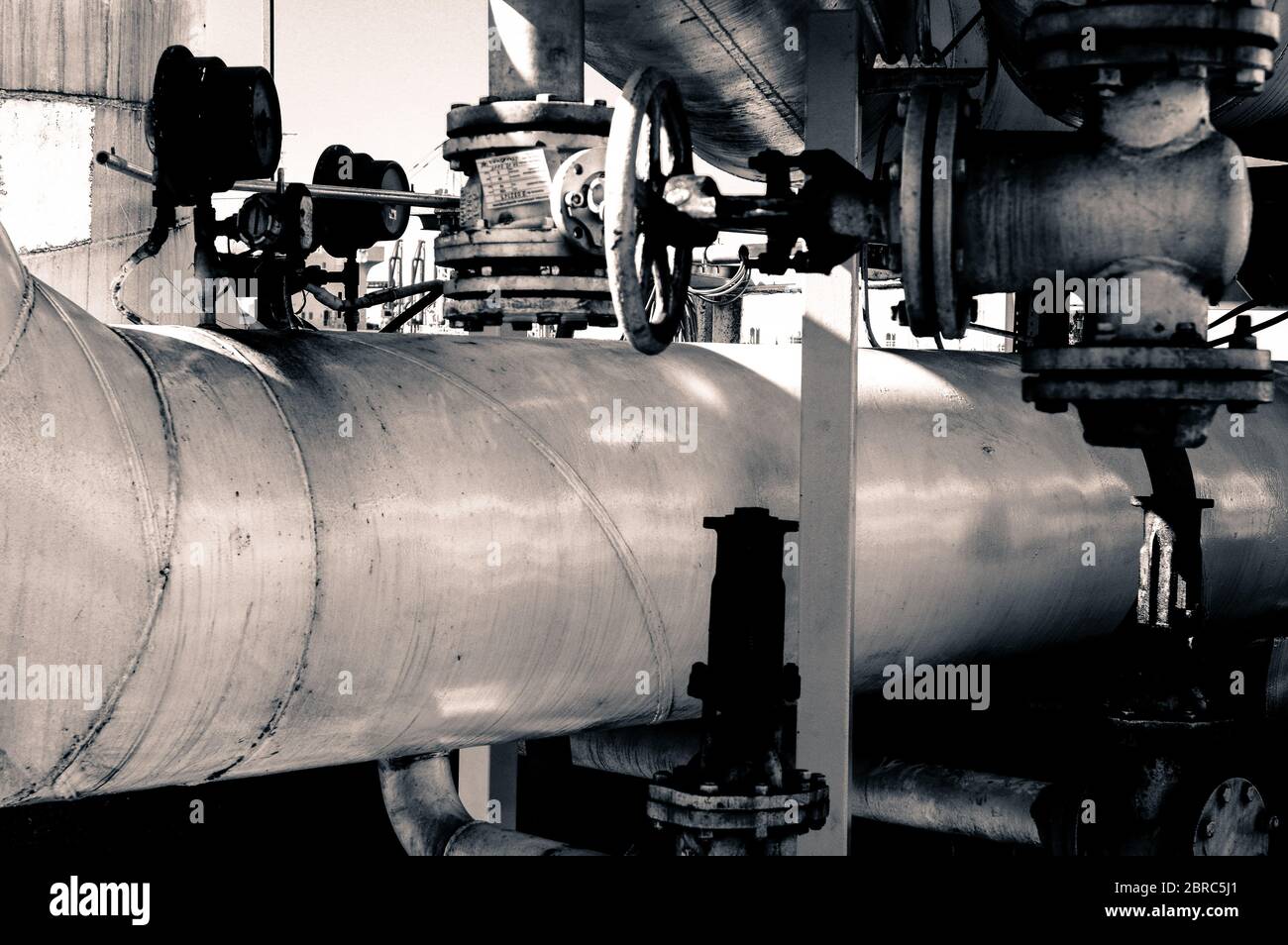 Pipeline and pipe rack of petroleum industrial plant. Offshore Industry ...