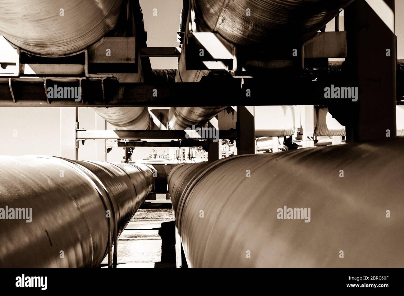 Pipeline and pipe rack of petroleum industrial plant. Offshore Industry ...