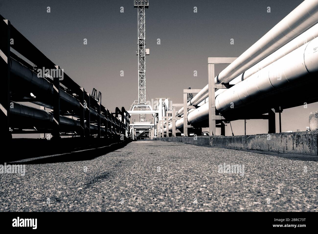 Pipeline and pipe rack of petroleum industrial plant. Offshore Industry ...