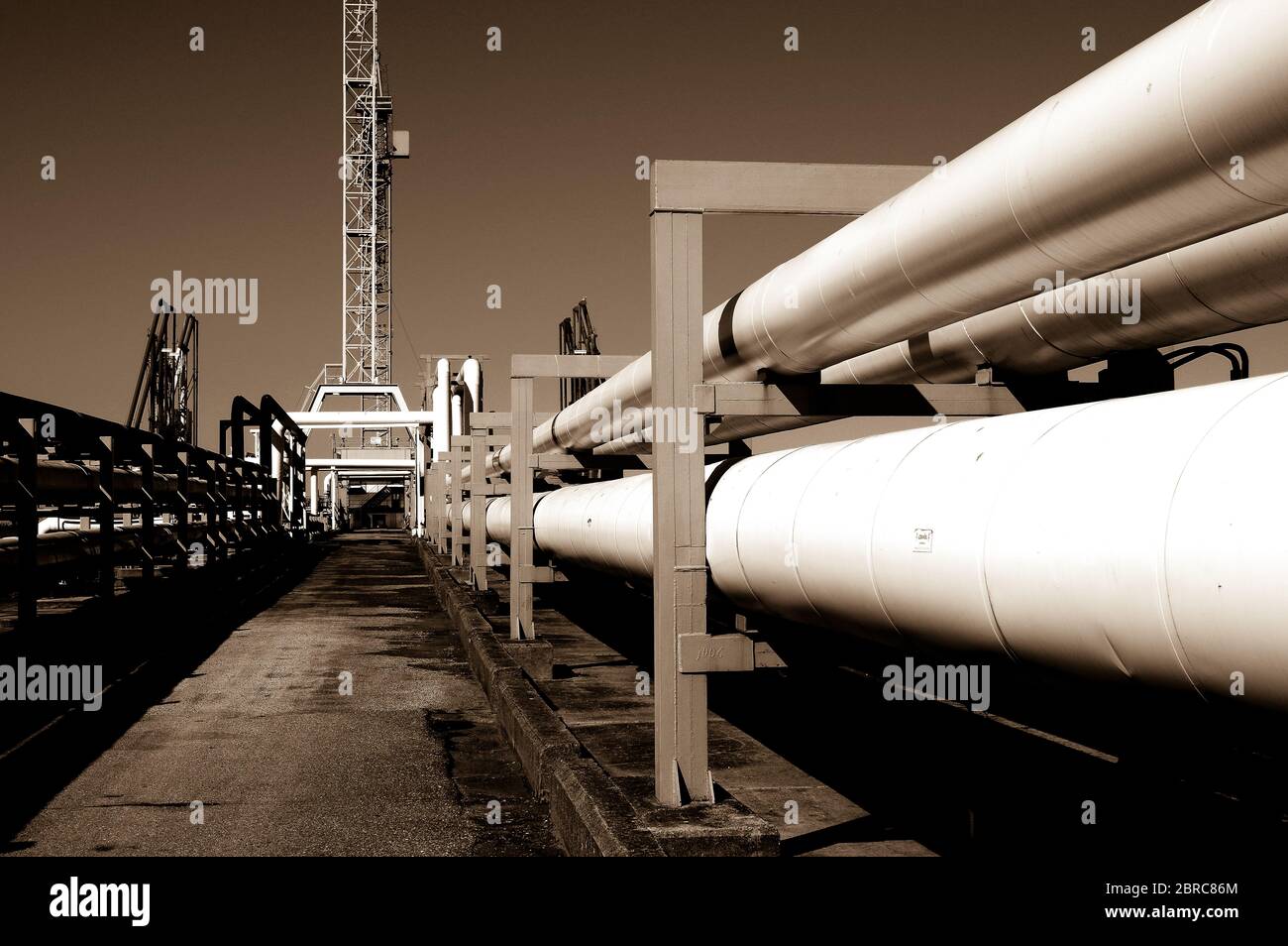 Pipeline and pipe rack of petroleum industrial plant. Offshore Industry ...