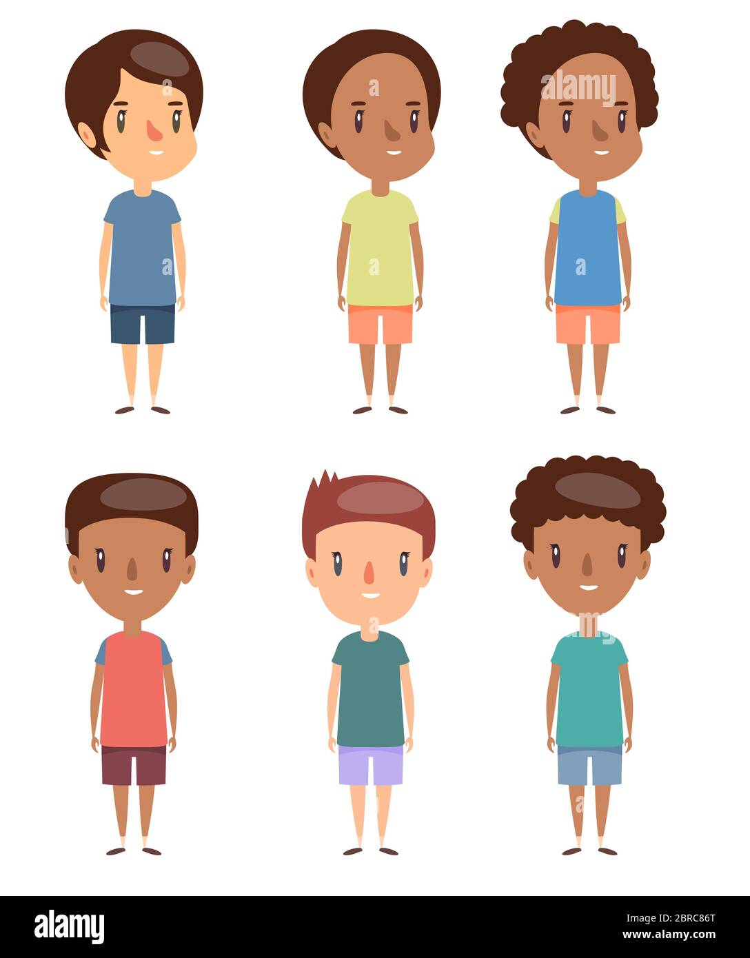 Kids flat vector illustrations set. Smiling little children in casual ...