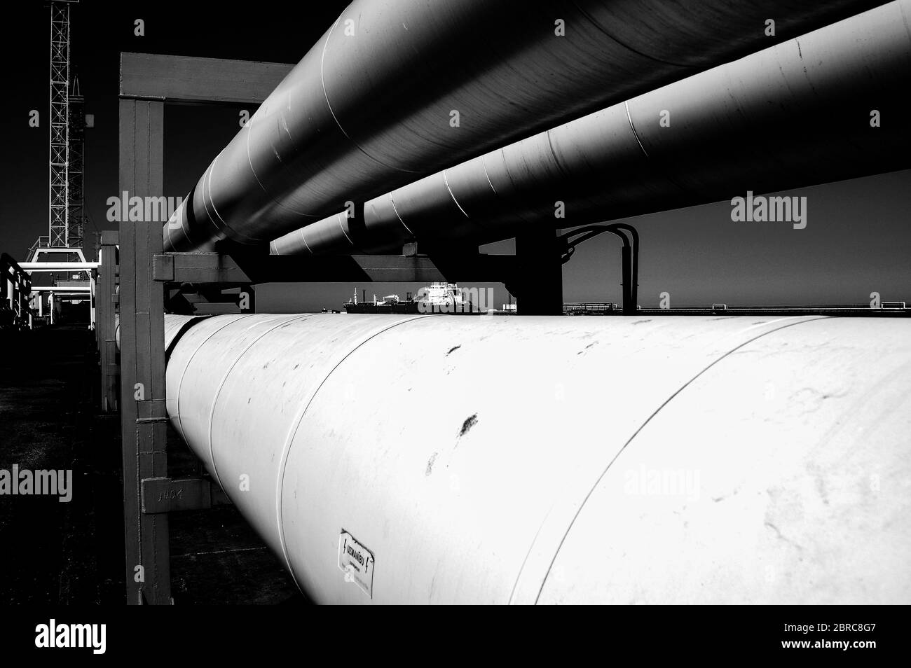 Pipeline and pipe rack of petroleum industrial plant. Offshore Industry ...