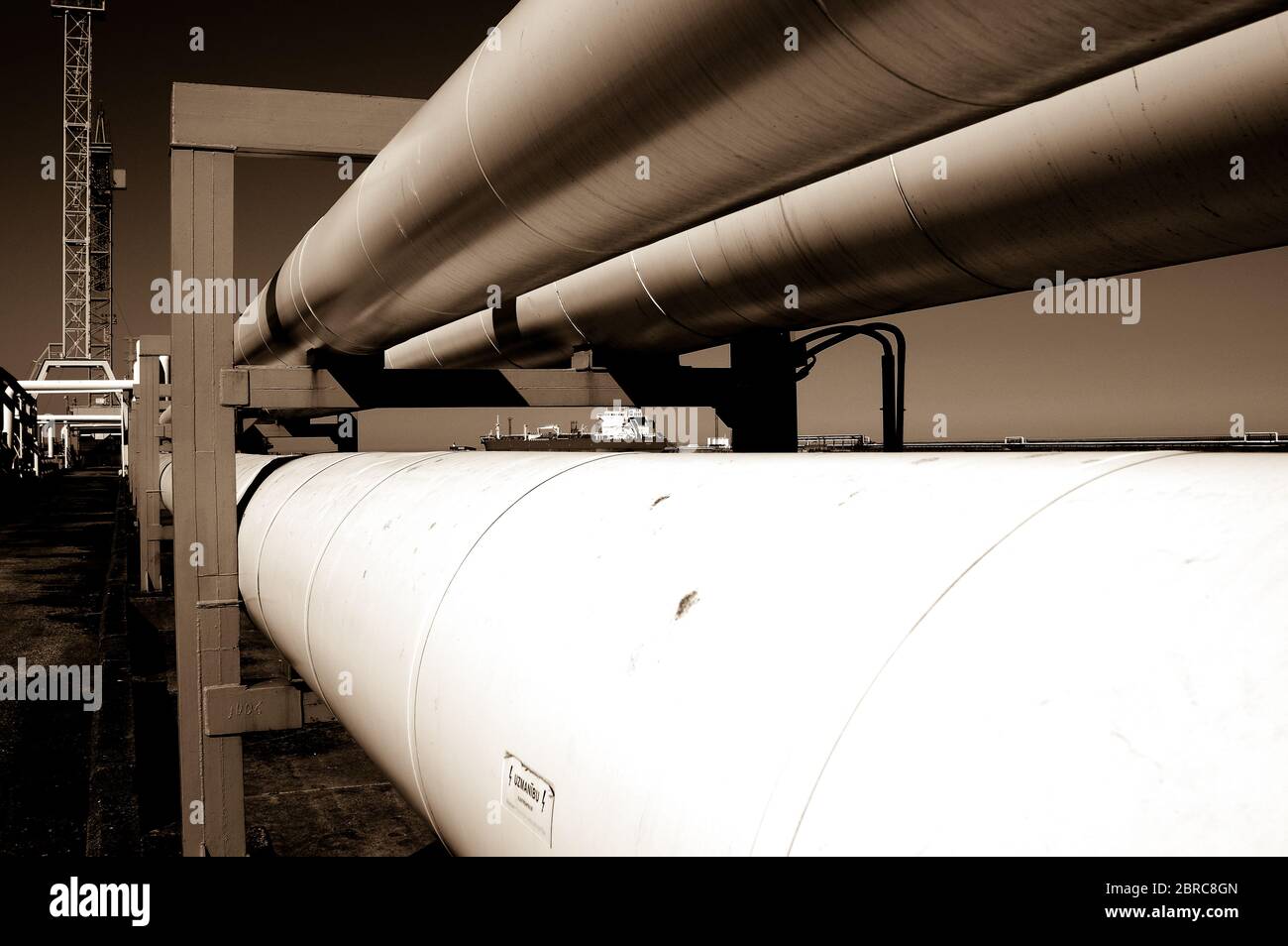 Pipeline and pipe rack of petroleum industrial plant. Offshore Industry ...