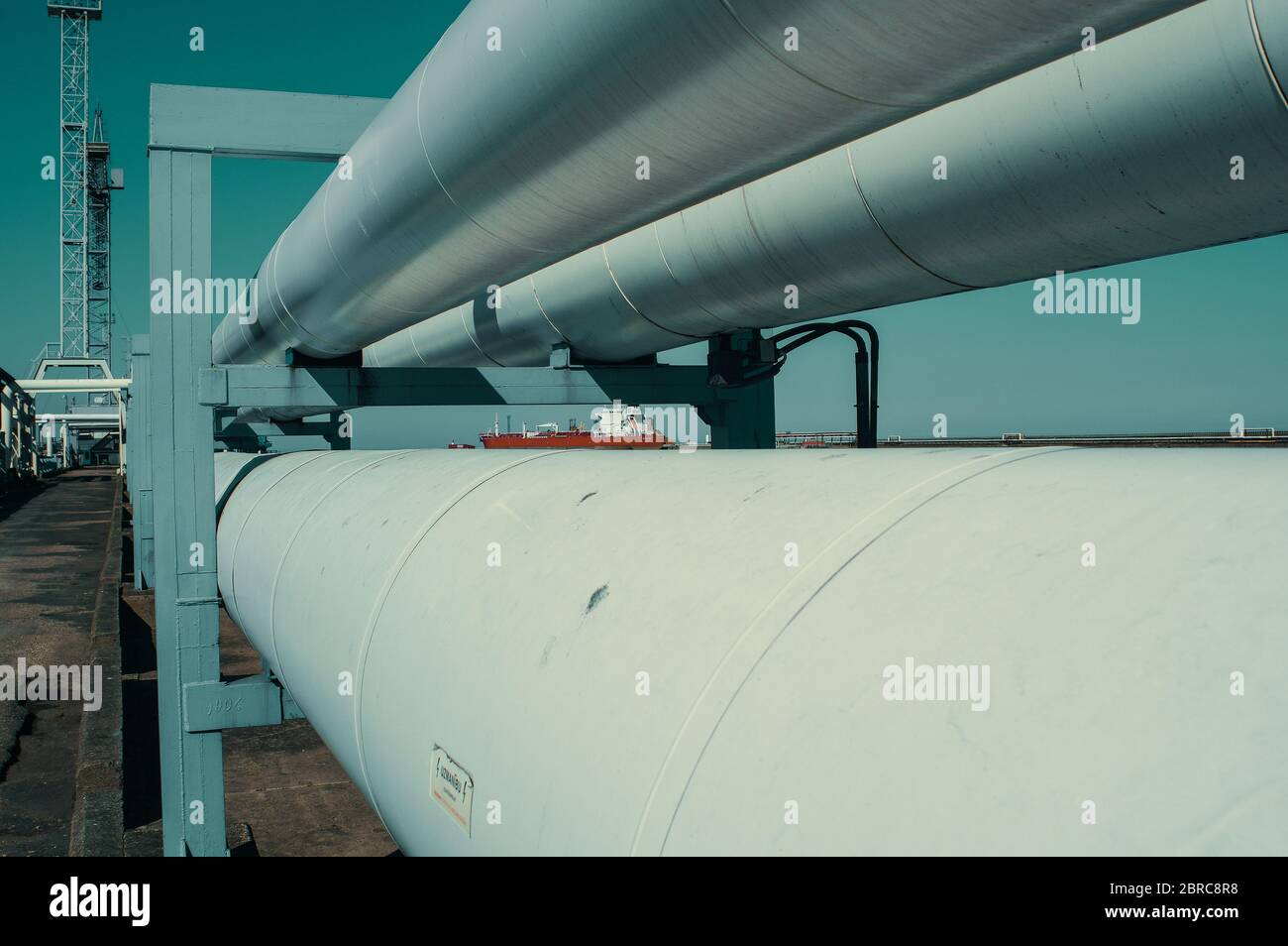 Pipeline and pipe rack of petroleum industrial plant. Offshore Industry ...