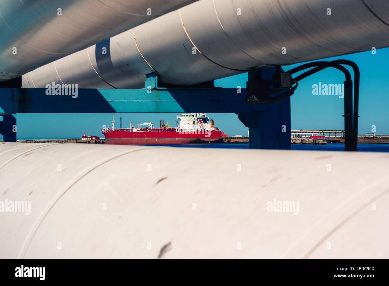 Pipeline and pipe rack of petroleum industrial plant. Offshore Industry ...