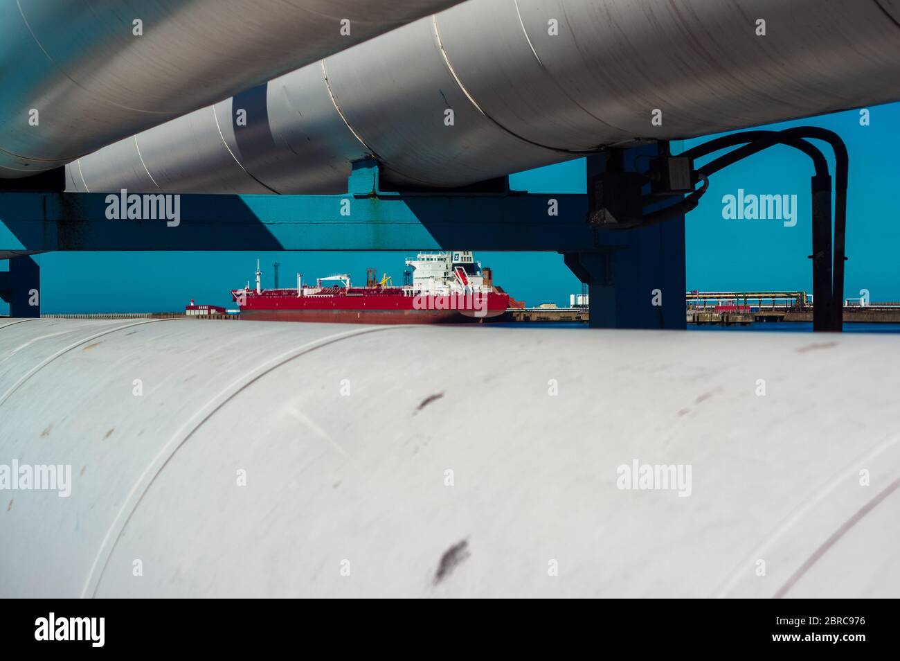 Pipeline and pipe rack of petroleum industrial plant. Offshore Industry ...