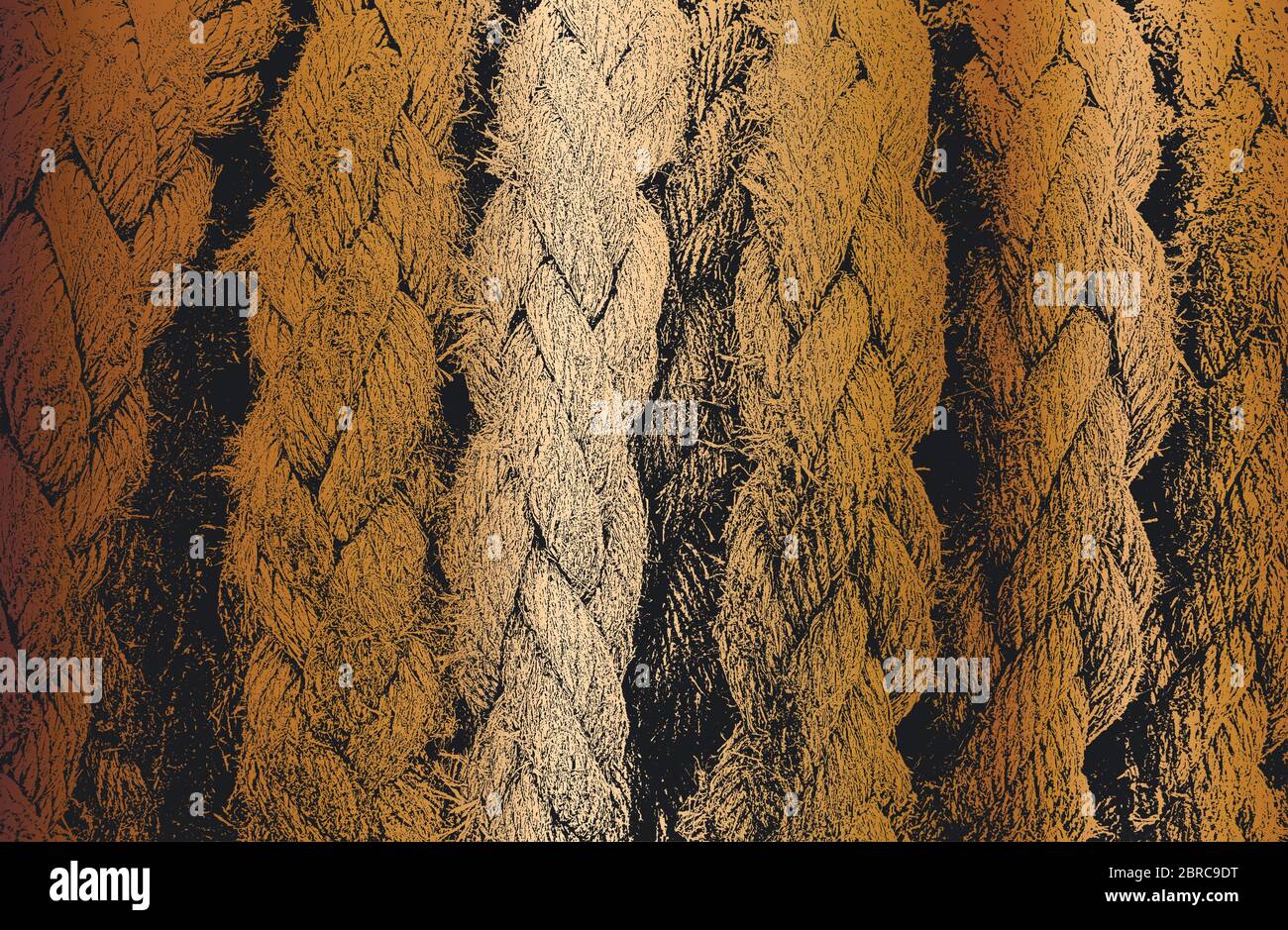 Distress grunge vector texture of golden wicker rope. Black and white ...