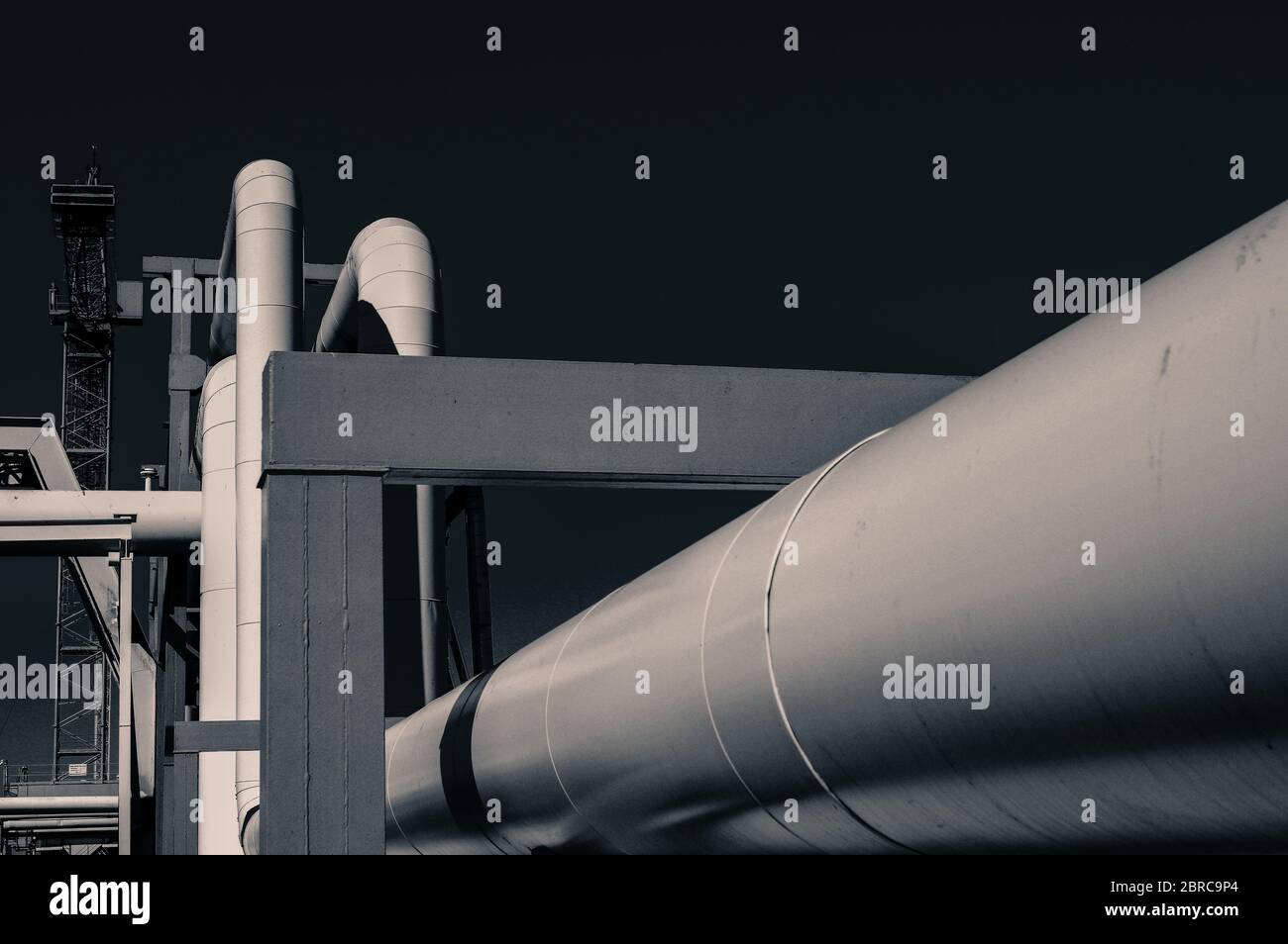 Pipeline and pipe rack of petroleum industrial plant. Offshore Industry ...